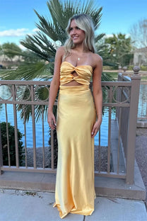 Elegant Satin Sheath Strapless Keyhole Prom Dress | JLDressCA