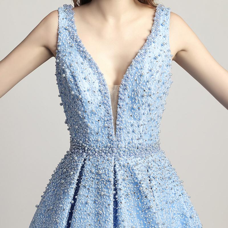 Luxurious Beaded Pearls Long Prom Dresses | V-Neck Evening Gowns ...
