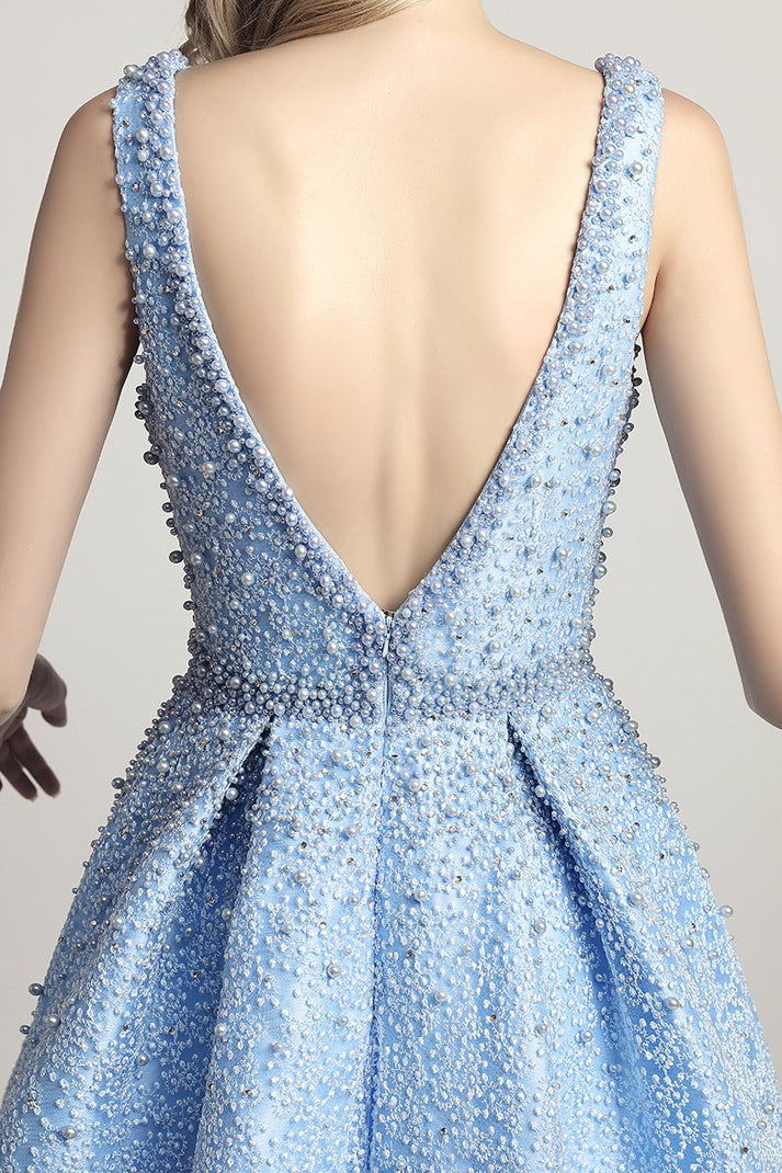 Luxurious Beaded Pearls Long Prom Dresses | V-Neck Evening Gowns ...