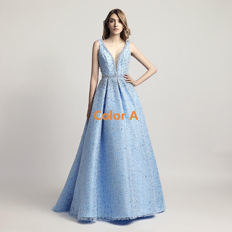 Luxurious Beaded Pearls Long Prom Dresses | V-Neck Evening Gowns ...