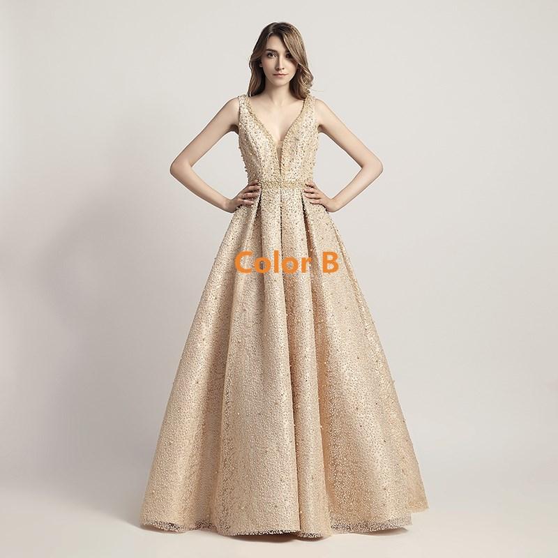 Luxurious Beaded Pearls Long Prom Dresses | V-Neck Evening Gowns ...